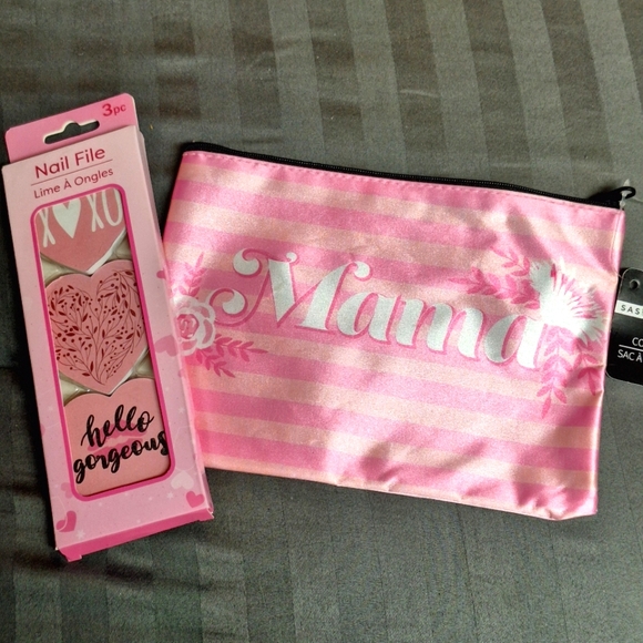sassy & chic | Bags | Nwt Pink Striped Mama Pouch With Nail File Set ...